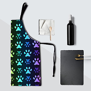 Dogs Paw Apron Colorful Pet Paws Durable Aprons Funny Dog Footprint Oil-proof Bib with 2 Pockets Cute Animal Colored Foot Print Waterproof Polyester Cooking Grooming Bibs for Woman Man 33x28