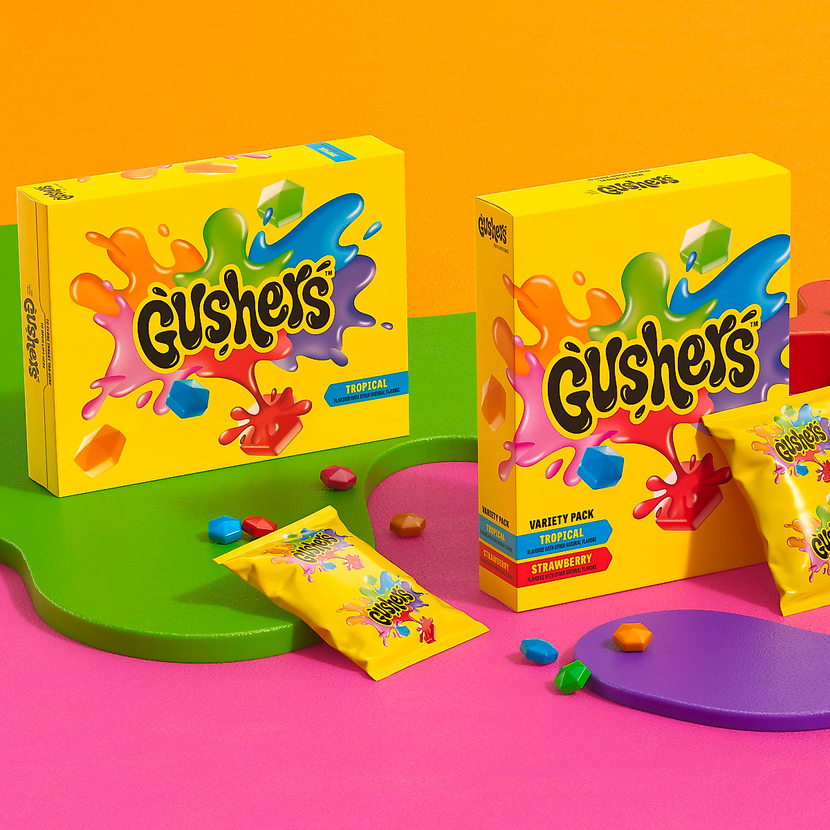 Gushers Fruit Flavored Snacks, Variety Pack, Strawberry and Tropical, 20 ct