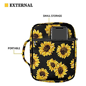 BIGCARJOB Sunflower Black Print Bible Covers for Women with Pockets,Bible Study Bag Bible Protective Large Size Bible Carrying Case Carrier Tote Bag Bible Hand Bag Bible Accessories with Handle Pocket