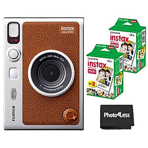 Fujifilm Instax Mini EVO Hybrid Brown Instant Camera + Fuji Mini Twin Pack Instant Film (40 Sheets) - Bundle