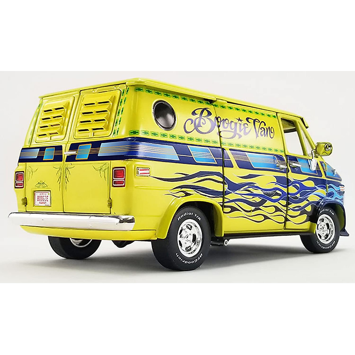 1976 Chevy G-Series Van Yellow with Flames and Graphics Boogie Van Limited Edition to 696 Pieces Worldwide 1/18 Diecast Model Car by Acme A1802101