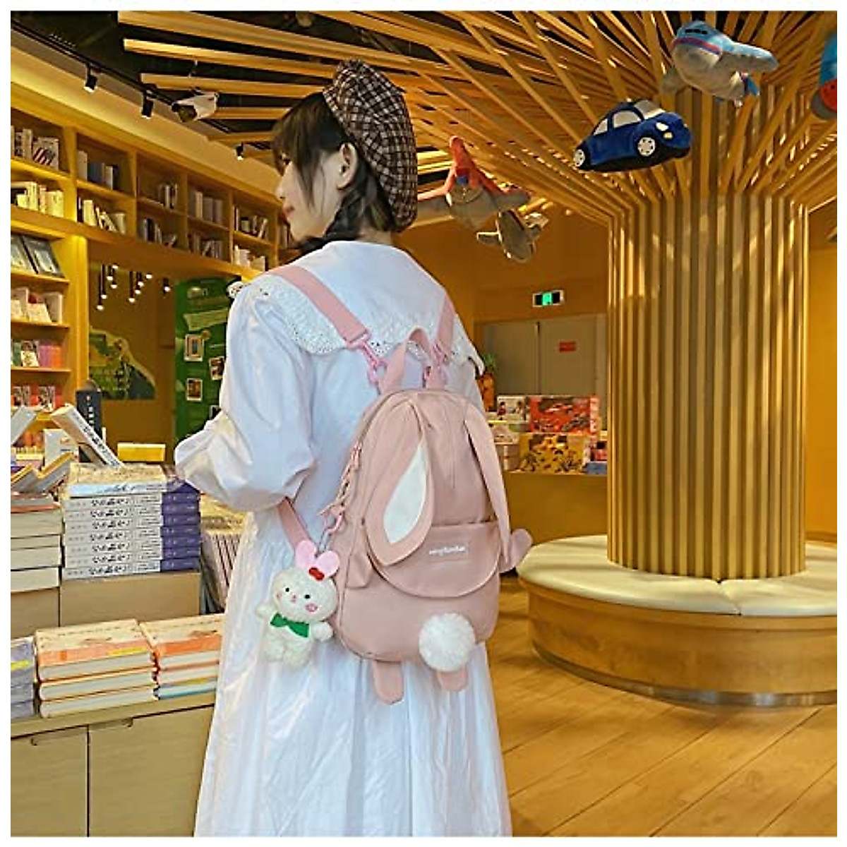 Hipi-shop Backpack for Women Kawaii Long-eared rabbit Backpack Fashion Preppy Style shoulder bag handbag crossbody bag (Pink)