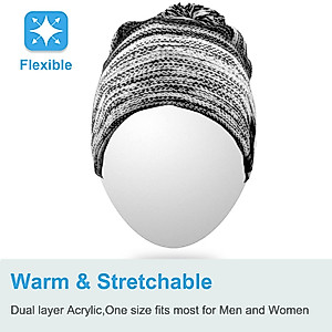 Rotibox Wireless Bluetooth Beanie Hat Pom Pom Headphone Headset Music Audio Cap for Women Men with Speaker & Mic Hand-Free Outdoor Sports Present Compatible with iPhone Samsung Cell Phones, Black