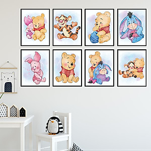 BigWig Prints Winnie the Pooh Nursery Decor - Winnie the Pooh Wall Art, Baby Nursery Wall Decor, Childrens Poster Prints for Classroom, Piglet Tigger Rabbit Eeyore Gifts - Unframed Set of 8 (8x10)