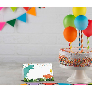 Table Place Card, Dinosaur Themed Tent Style Cards, Pack of 25 Half-Fold Reception Place Card, Green Blue Dino Food Labels, Perfect for Baby Shower, Dinosaur Birthday Party C07