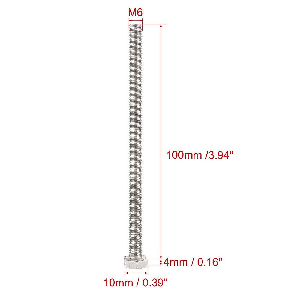 uxcell M6x100mm Hex Bolts 304 Stainless Steel Hexagon Screw Bolt 15pcs