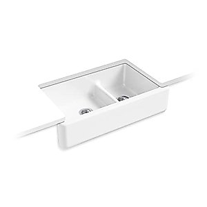 Whitehaven 35-11/16 In. x 21-9/16 In. Self-Trimming Smart Divide Undermount Large/Medium Double-Bowl Kitchen Sink with Tall Apron, White