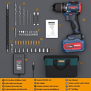 INSPIRITECH 20V Cordless Drill Set, Brushless Power Drill Set with 3.0Ah Battery and Charger,3/8-Inch Metal Chuck Electric Drill Driver,22 Torque Setting,Drill/Driver Bits and Tool Bag Included…