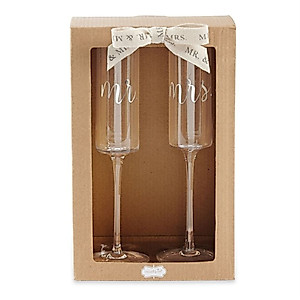 Mud Pie Mrs. Wedding Champagne Glass Set, One Size, Silver, 9 fluid ounces, 2 Count (Pack of 1)
