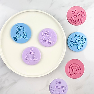 Crethinkaty Baby Shower Fondant Embosser "Oh Baby with Footprint" Shape 3D Design Cookie Stamp for Baking Cookies,Decorating Cake/Sugar Paste/Cupcake