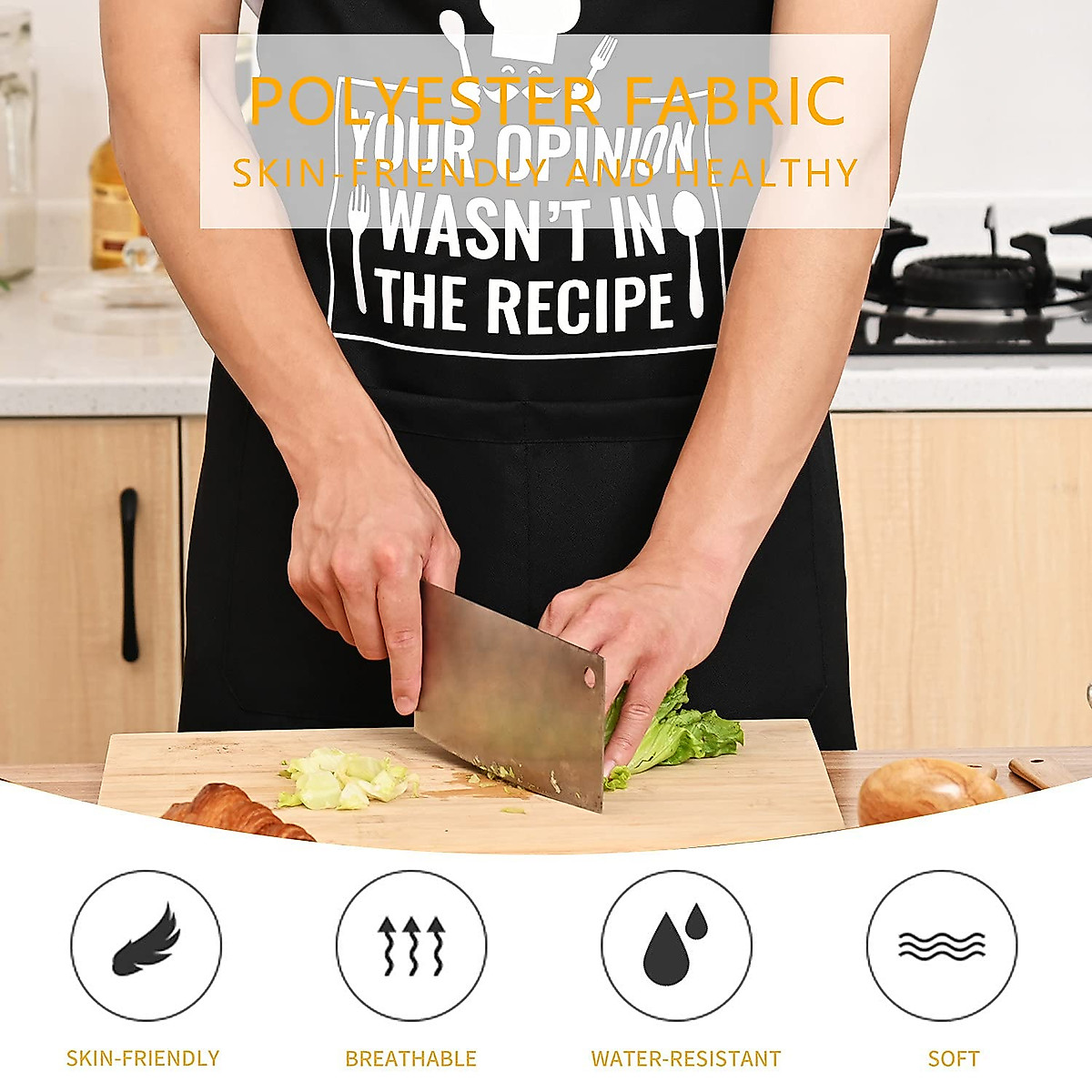 Funny Black Aprons for Men Women with 2 Pockets-Your Opinion Wasn’t in The Recipe, Adjustable Bib,Kitchen Cooking Grilling BBQ Apron,Birthday Gifts for Husband, Dad, Boyfriend, Son, Friends