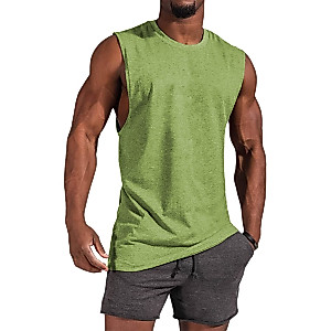 Aoysky Mens Crewneck Tank Tops Athletic Beach Sleeveless Shirts Yellow Green