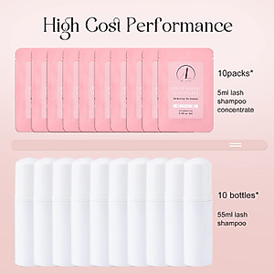 ALLOVE Lash Shampoo Concentrate 5ml*10, Sensitive and Non-irritation Lash Extension Cleanser Shampoo Salon & Home Use - Unscented