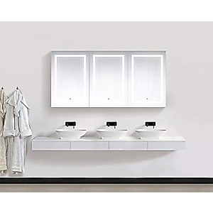 Krugg LED Medicine Cabinet 72 Inch X 36 Inch | Recessed or Surface Mount Mirror Cabinet w/Dimmer & Defogger + 3X Makeup Mirror Inside & Outlet + USB(Left Left Right)
