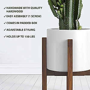Sophia Mills Mid Century Plant Stand - Solid Wood Item Stand Handmade with Acacia - Fits Medium & Large Pots Sizes 8 to 12 inches (Not Included) (Adjustable Width: 8-12 inches, Dark Brown)