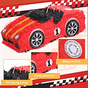 Race Car piñata with Blindfold Bat Confetti, 16 x 5 x 7'' 3D Car piñata Mexican Race Car Birthday Party Supplies Exciting Race Car Party Games for Boy Girl Baby Shower Back To School Photo Booth Prop