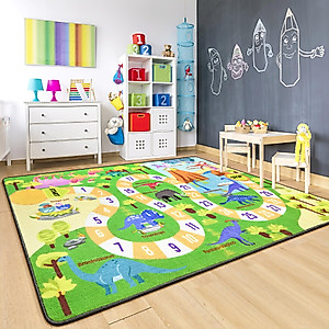 Chicrug Kids Dinosaur Playmats Educational Area Rugs, Kids Play Mat Carpet for Learning Numbers, Animals and Words for Children's Room Playroom Nursery, Kid's Floor Play Rug for Bedroom, 4x6 Feet