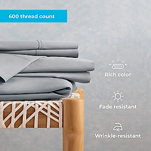 Linenspa 600 Thread Count Ultra Soft, Deep Pocket Cotton Blend Sheet Set - Twin - Stone