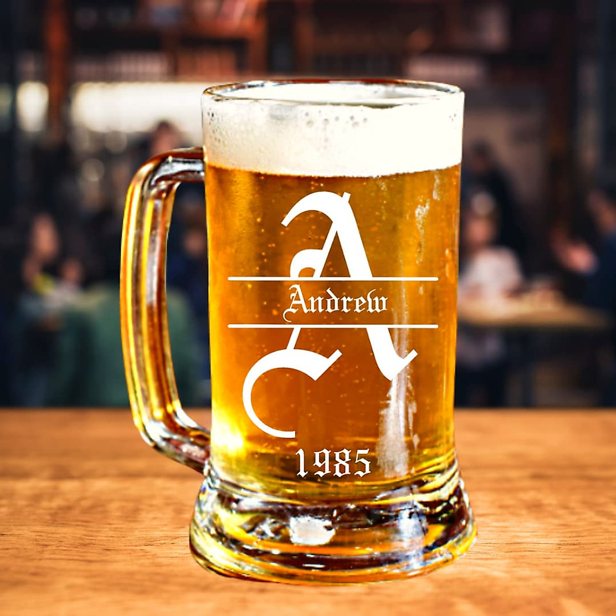 Personalized 16.oz Beer Mug | Sports Letter Design | Clear Glass | Custom Made | Perfect for wedding gifts, anniversaries, birthday gifts, or graduation