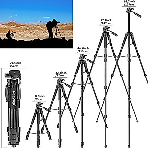 NEEWER Portable Aluminum Alloy Camera 2 in 1 Tripod Monopod Max. 70"/177cm with 3 Way Swivel Pan Head and Carrying Bag for DSLR, DV Video Camcorder (SAB264, Black)
