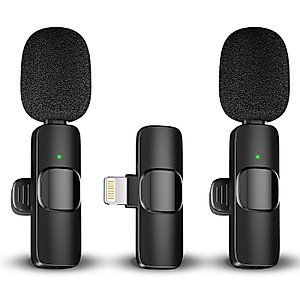 Caymuller Professional Wireless Lavalier Lapel Microphone for iPhone iPad, Mini Lapel Mics Plug-Play 2.4G Ultra-Low Delay Noise Reduction Chip for Video Recording Interview Podcast Vlog YouTube Tiktok