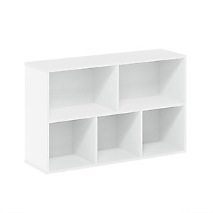 Furinno Pasir 3-Tier Open Shelf Bookcase, Plain White Luder Bookcase/Book/Storage, 5-Cube, White