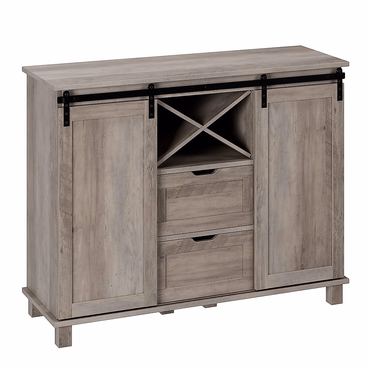 HOSTACK Farmhouse Buffet Sideboard, Coffee Bar Cabinet with Storage, Liquor Wine Cabinet with Sliding Barn Doors, Accent Storage Cabinet for Kitchen, Ash Grey