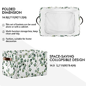 Oyihfvs Watercolor Eucalyptus Round Leaves Branches Seamless Square Shelves Storage Basket Bin, Waterproof Laundry Hamper Bucket, Baby Nursery Organizer with Handles for Toys Clothes Room Closets