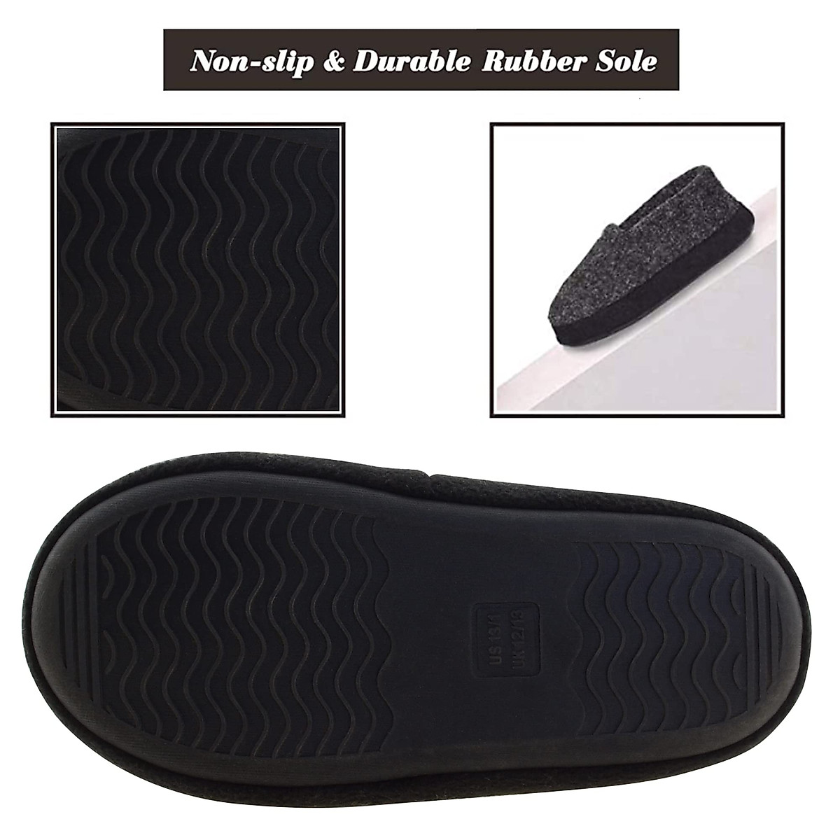 LA PLAGE Slippers for Boys Little/Big Kid Bedroom House Shoes Warm Cotton Winter Cozy Indoor Slip-on Slippers with Hard Sole Size 11-12 US Gray