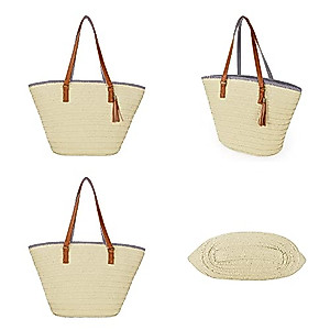 Womens Large Straw Shoulder Bag Beach Tote Handbag Purse with Tassel for Summer