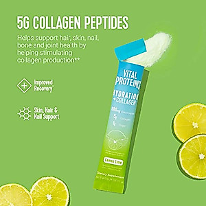 Vital Proteins Hydration + Collagen Powder Packets, Low Sodium Electrolyte Powder, Supplement Electrolyte Drink Mix, 1g Functional Sugar, 880mg Electrolytes, 100% DV Vitamin C - Lemon Lime, 21 Count