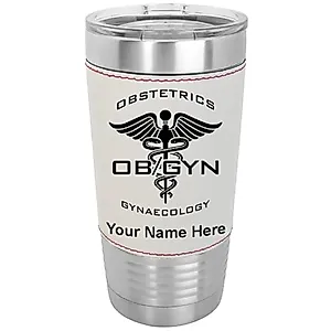 LaserGram 20oz Vacuum Insulated Tumbler Mug, OBGYN Obstetrics and Gynaecology, Personalized Engraving Included (Faux Leather, Baseball Style)