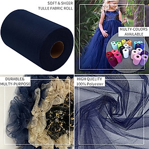 Navy Blue Tulle Fabric Rolls 6 Inch by 100 Yards (300 feet) Fabric Spool Tulle Ribbon for DIY Navy Blue Tutu Bow Baby Shower Birthday Easter Party Wedding Decorations Christmas Craft Supplies