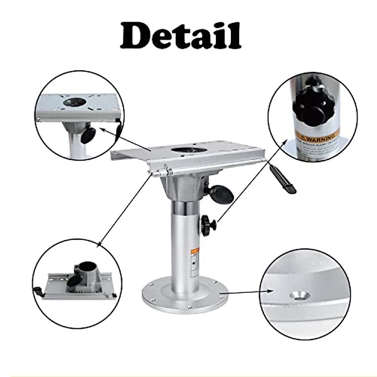 ONHI Adjustable Aluminum Height Locking Boat Seat Pedestal 14-20-Inch with Slide,Silver Matte Brushed