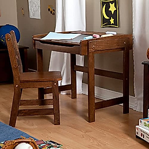 Lipper International Child's Chalkboard Desk and Chair, 2-Piece Set, Walnut Finish
