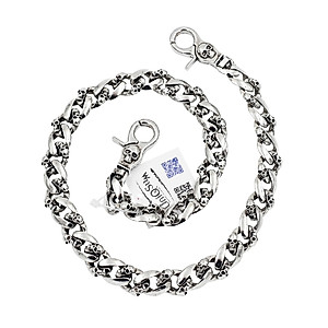 UNIQSUM Strong Skull Flat Soft curved Leash wallet chain Biker Punk Key chain SJ01S (Silver)