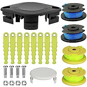 Eyoloty ACFHRL2 Polycarbonate Blades Head,AC14RL3A & AC80RL3 Spool Line Compatible with Ryobi 18V 24V 40V RY40210 RY40210A String Trimmers,with AC14HCA Cap Cover and Ryobi Trimmer Parts (18 Pack)