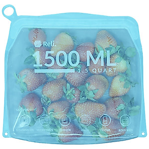 Reli. Reusable Silicone Bag (1 Pack) | Gallon (1500 ml), Aqua | Silicone Freezer Bags for Food Storage | Reusable Food Storage for Meal Prep | Dishwasher/Freezer Safe
