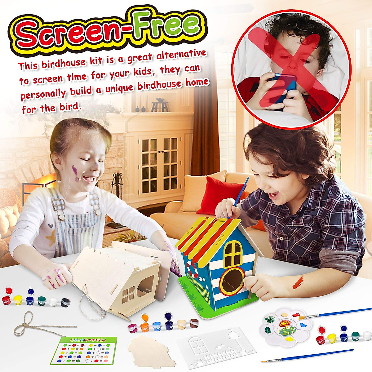 DIY Bird House Kit, 3 Packs Wooden Doodle Birdhouses Set, Arts Crafts Easter Gifts for Age 4-8+ Years Old Girls Boys, Build & Paint Wooden Arts and Painting Craft Toys for Kids Adults