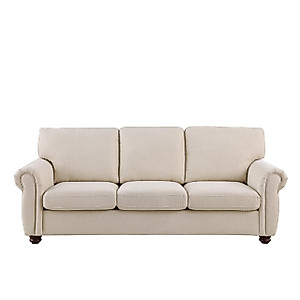 GIA Furniture Home Series Mid-Century Modern 84.65'' Wide Fabric Chenille Couch 3-Seater Sofa with Solid Wood Frame and Brown Legs,Beige