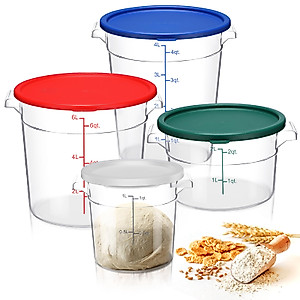 Sawysine 4 Pcs Food Storage Container with Lids Set Proof Dough Clear Round Commercial Containers with Scales and Handles for Bread Dough Rise Restaurant Home Food Storage (1 Qt 2 Qt 4 Qt 6 Qt)