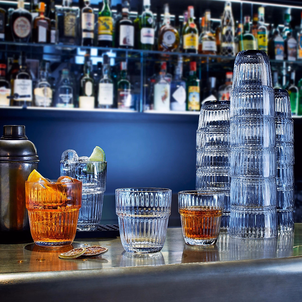 Bormioli Rocco Barshine 7 oz. Stackable Juice Drinking Glasses, Clear, Set of 6