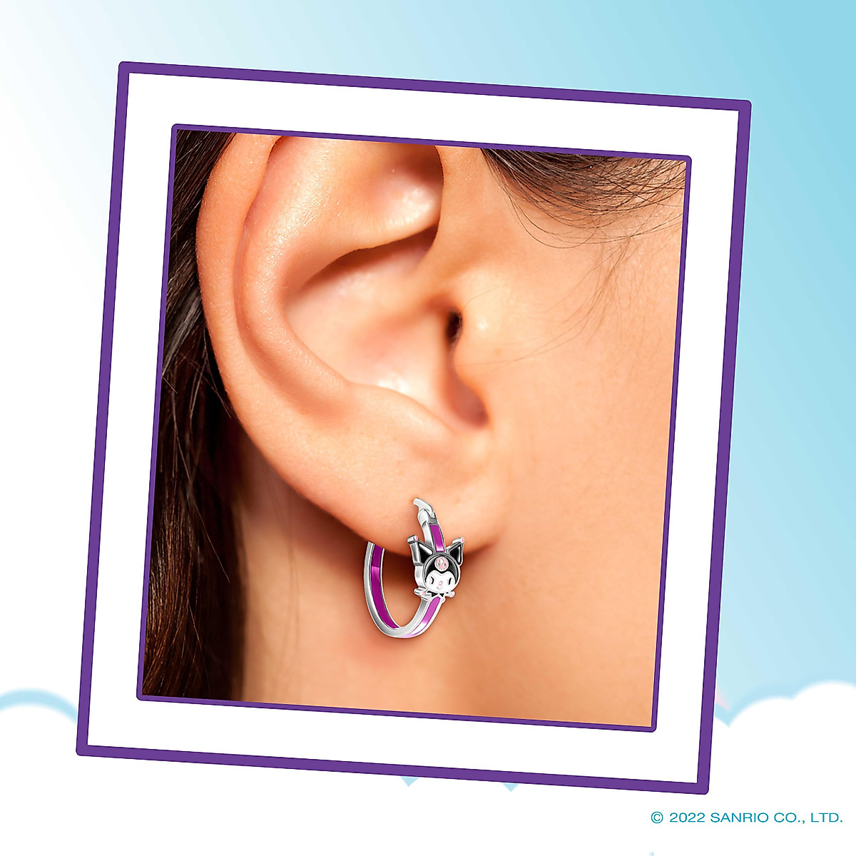 Sanrio Hello Kitty Kuromi Womens Hoop Earrings - Silver Plated Kuromi Earrings Officially Licensed