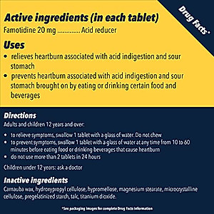 Pepcid AC Maximum Strength Heartburn Relief Tablets, Prevents & Relieves Heartburn Due to Acid Indigestion & Sour Stomach, 20mg of Famotidine to Reduce & Control Acid, Fast-Acting, 50 Ct