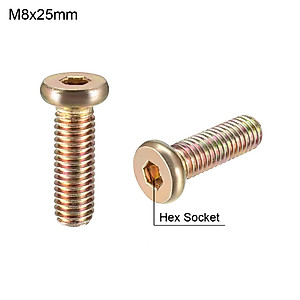 uxcell M8x25mm Furniture Screw Hex Socket Machine Screws Zinc Plated Fasteners Bolts Full Thread Carbon Steel 10Pcs
