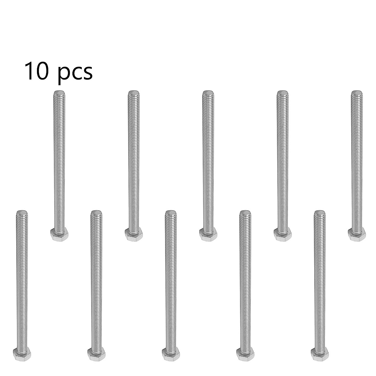 Bettomshin 10Pcs M8 x 120mm Hex Bolts, 304 Stainless Steel 1.25mm Thread Pitch Fully Threaded Metric Hex Head Screw Bolts, Hexagon Screw Bolt, Hex Tap Bolts, Silver (Overall Size 125.45x13x13mm)