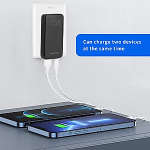 Flat USB c Wall Charger, 65W GaN USB c Wall Charger, Ultra Slim Wall Charger, Folding Travel Dual Port USB Wall Charger, for Laptops, Tablets, Phones, Black