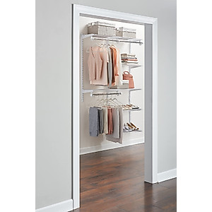 Rubbermaid Configurations Deluxe Closet Kit, White, 4-8 Ft., Wire Shelving Kit with Expandable Shelving and Telescoping Rods, Custom Closet Organization System, Easy Installation