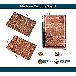 Weekolor, Medium Butcher Block Cutting Board, Teak Wood End Grain, Thick Prep Station 17.3x11.6x1.5 in, Juice Groove, Reversible Charcuterie Board, Vegetable, Bread, Cheese Board (Gift Box Included)