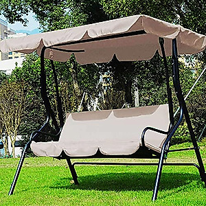 Outdoor Swing Cushion Cover Patio Swing Cushion Replacement 3 Seater Swing Seat Cushion Cover Waterproof (Beige)